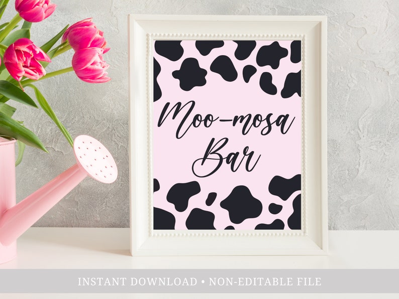 Mimosa Bar Cow Print Sign, Farm Theme Birthday Party, Farm Animal Party ...