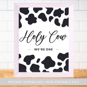 Cow Print 1st Birthday Party Sign: Rustic Farm Theme (digital Download ...