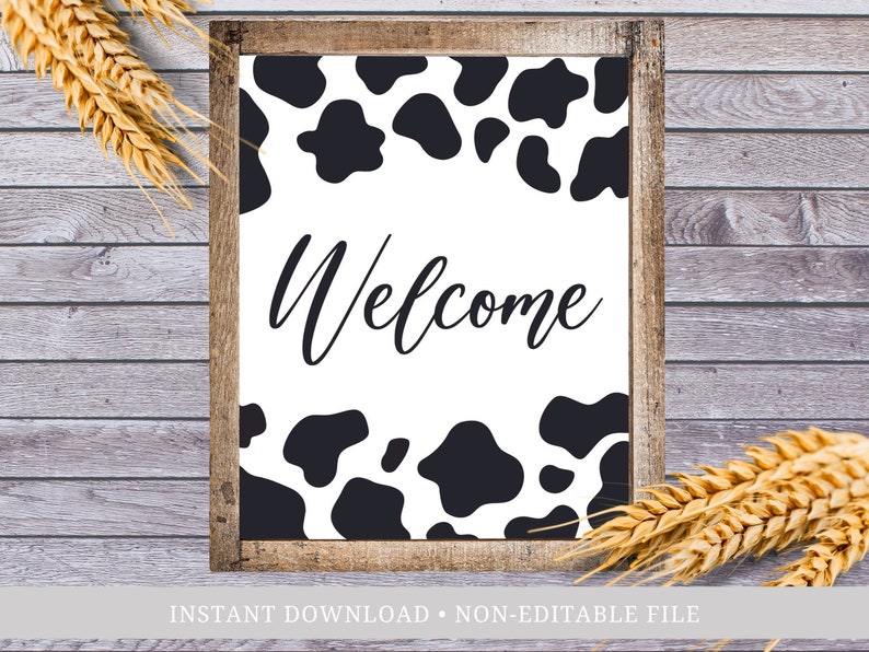 Welcome Cow Print Party Sign Farm Theme Birthday Party Cow - Etsy