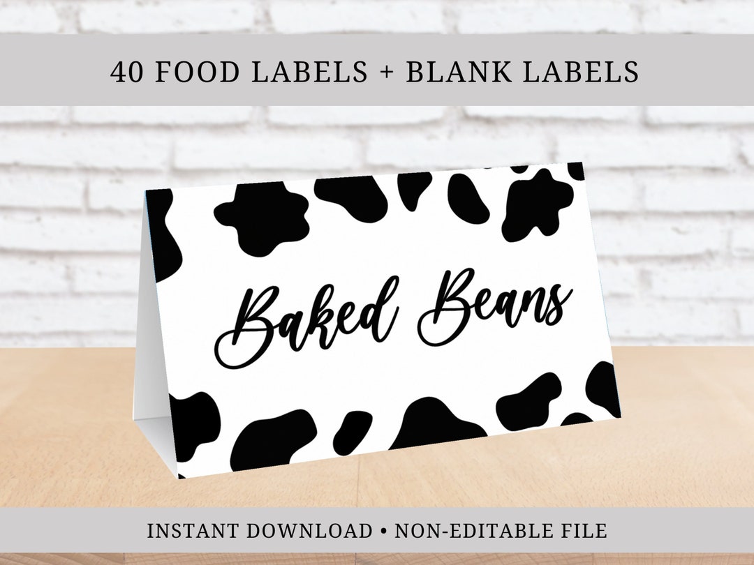 Cow Print Food Cards, Food Labels for Picnic, Farm Birthday Food Tents ...