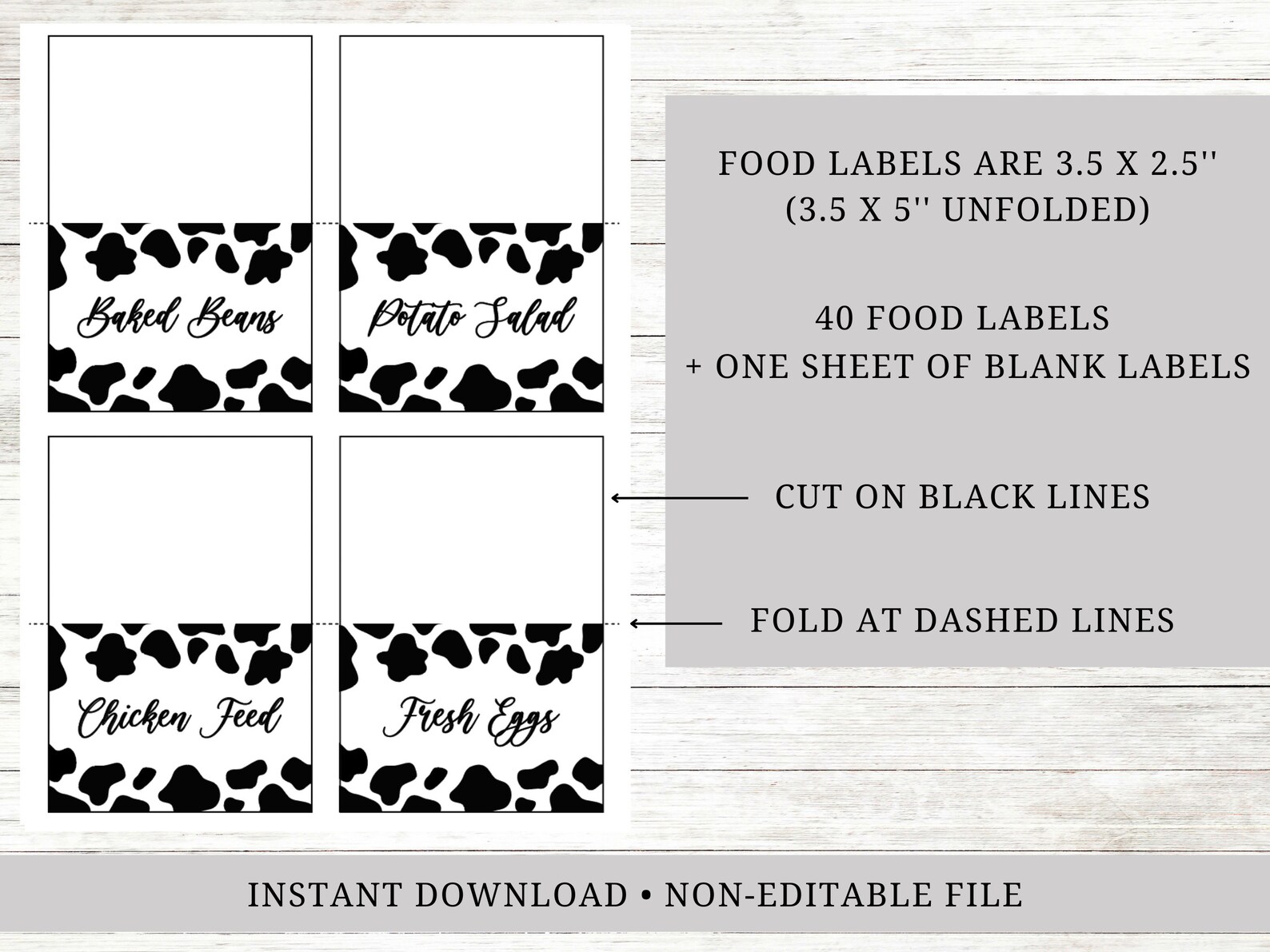 Cow Print Food Cards, Food Labels for Picnic, Farm Birthday Food Tents ...