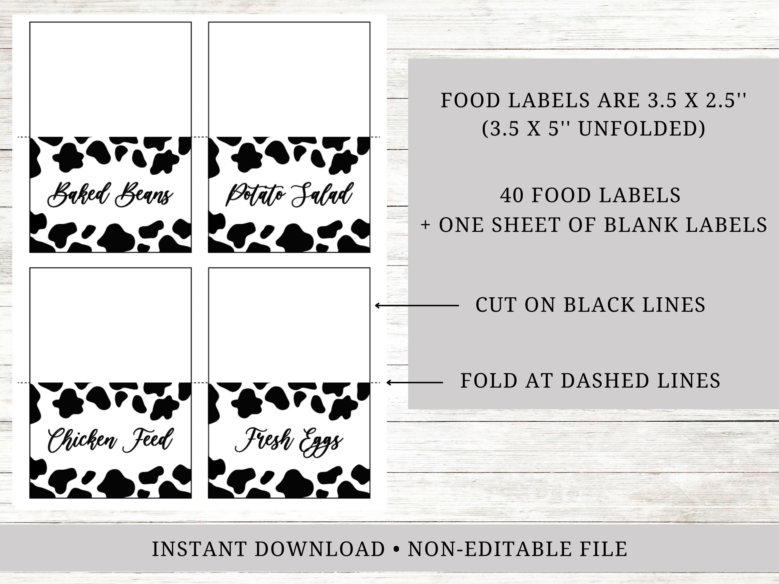 Cow Print Food Cards, Food Labels for Picnic, Farm Birthday Food Tents ...