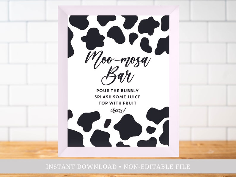 Mimosa Bar Cow Print, Farm Theme Birthday Party, Farm Animal Party ...