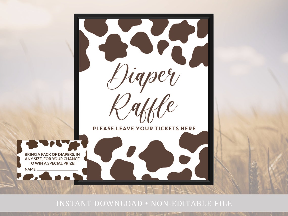 Diaper Raffle Brown Cow Baby Shower Supplies, Farm Theme Baby Shower ...