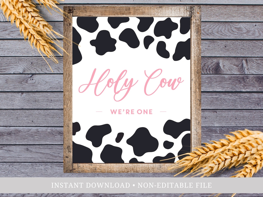 Pink Text Holy Cow We're One Cow Print Party Supplies, Farm Theme ...