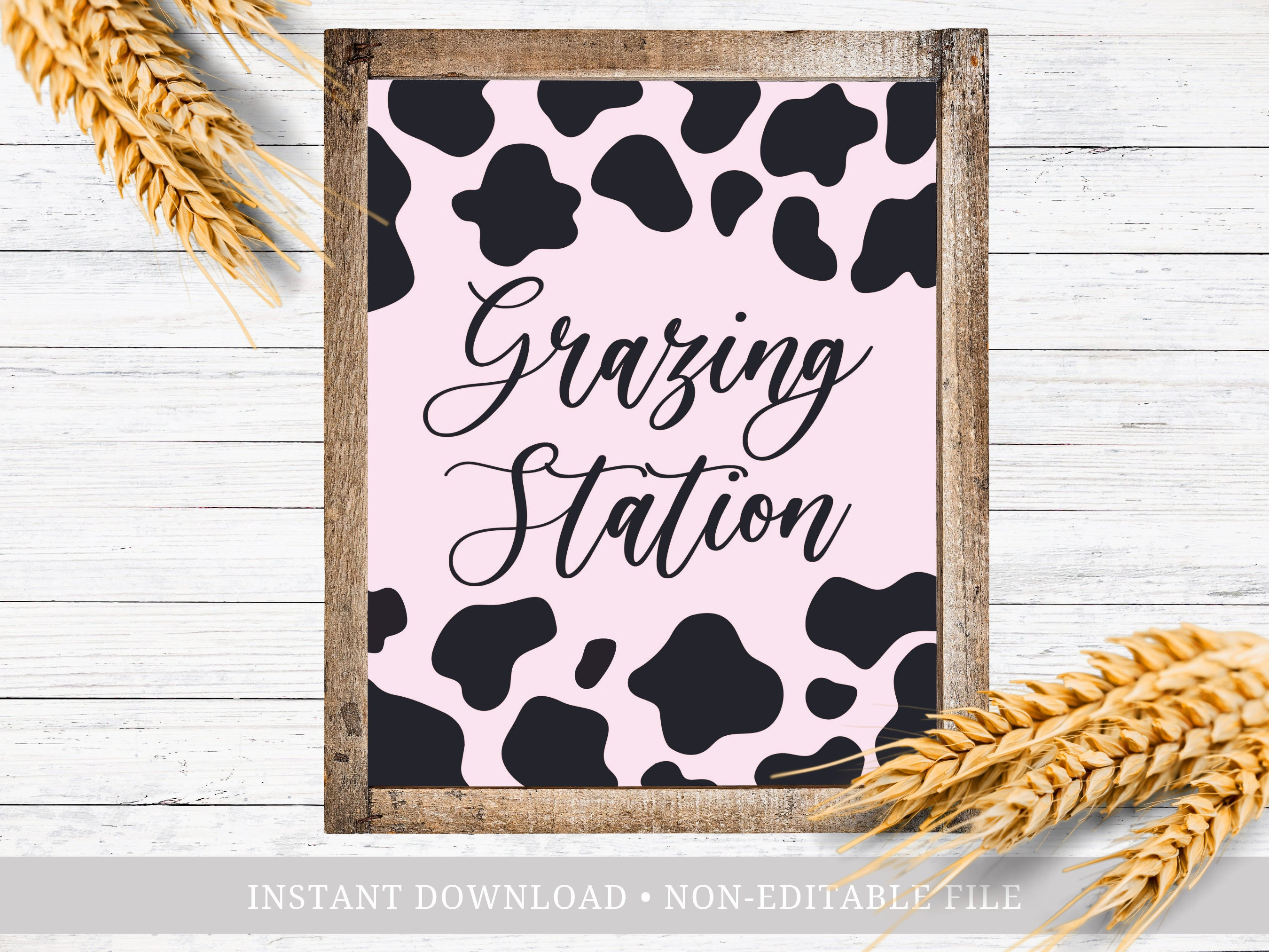 Grazing Station Cow Print Sign, Farm Theme Birthday Party, Farm Animal ...