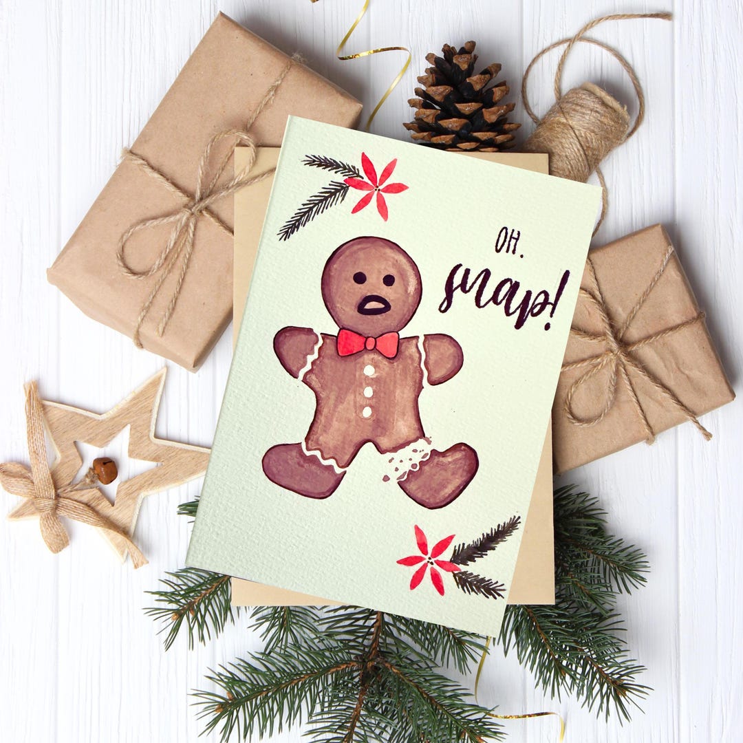 Gingerbread Man | Christmas Card | Unique, Hand-painted | Watercolor ...