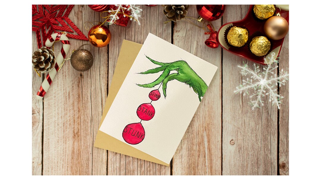 Grinch Design | Christmas Card | Unique, Hand-painted | Watercolor 5x7 ...