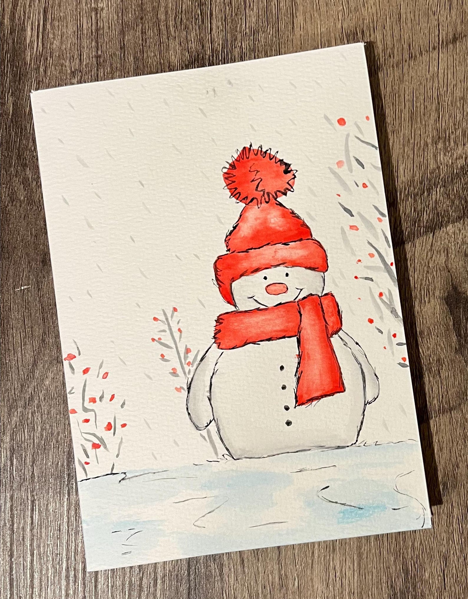 Winter Wonderland Snowman Design Unique, Hand-painted Watercolor 5x7 Card - Etsy