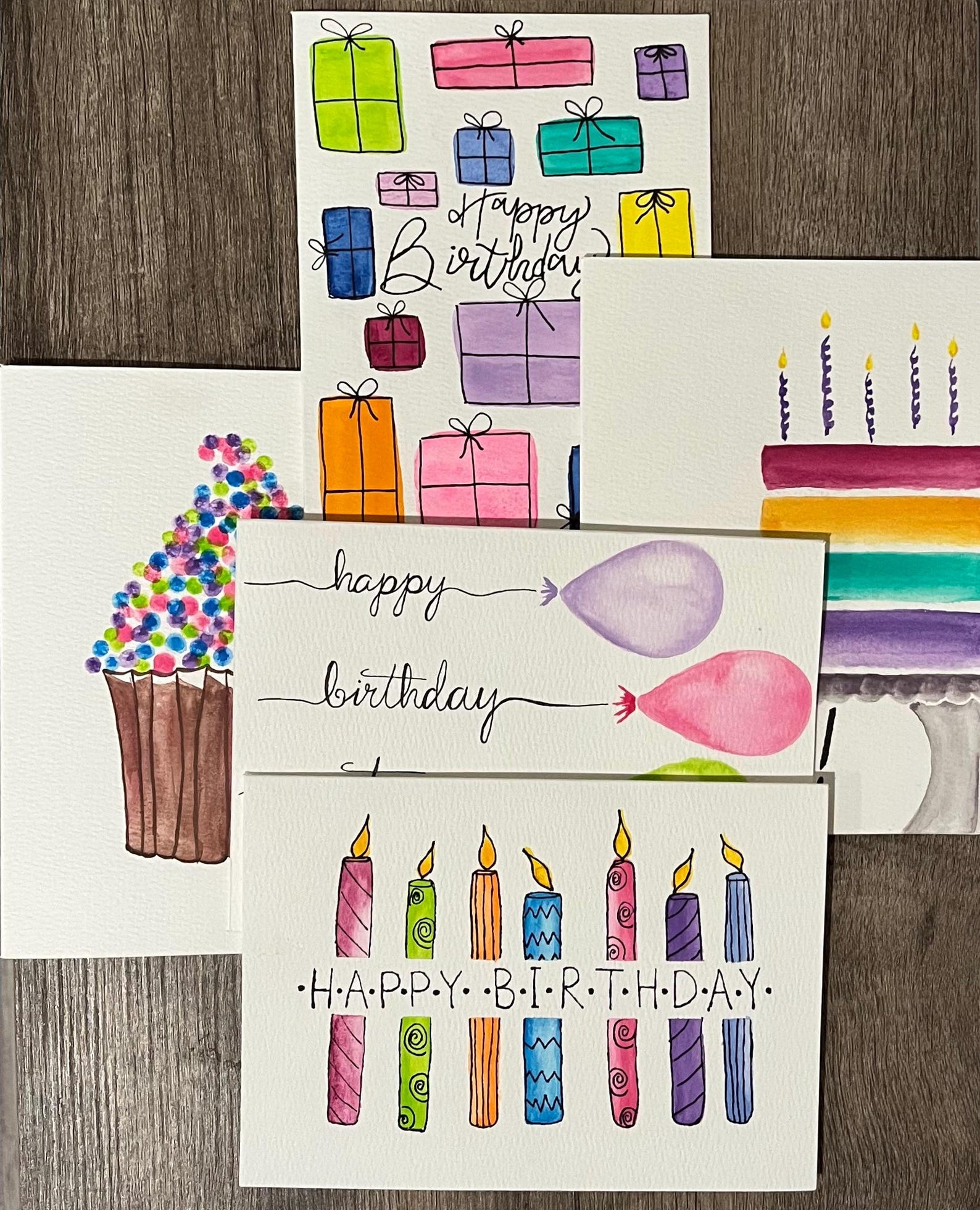 Colorful Birthday Design | Unique, Hand-painted | Watercolor 5x7" Cards ...