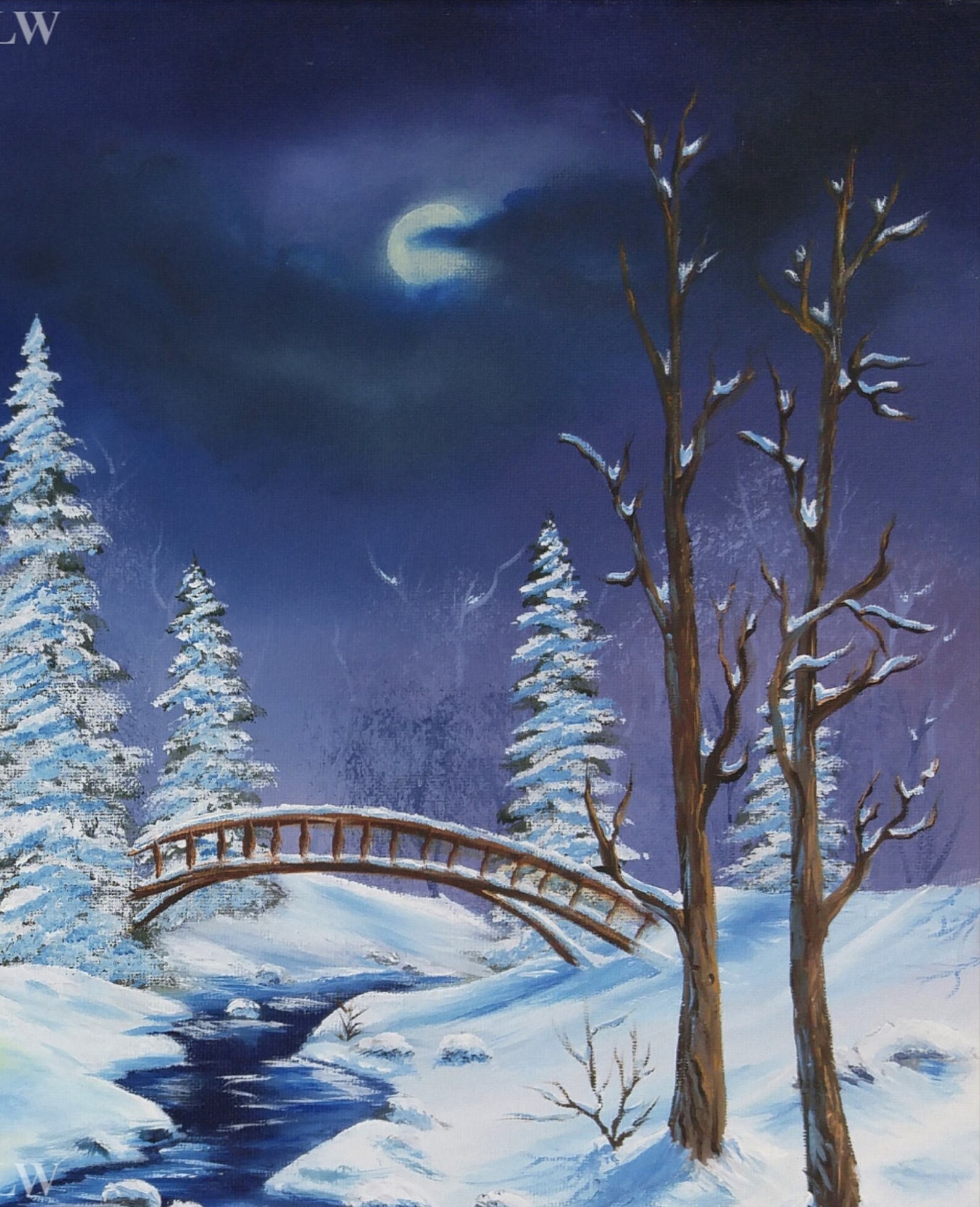 PRINT winter Barn Ranch Landscape Art / Full Moon Winter Night ...