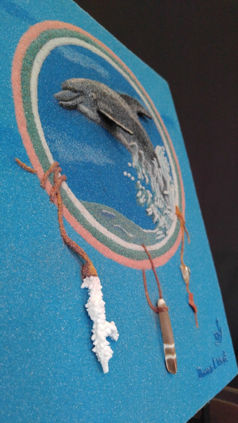 Sand Sculpture Painting Jumping Dolphin Native American - Etsy