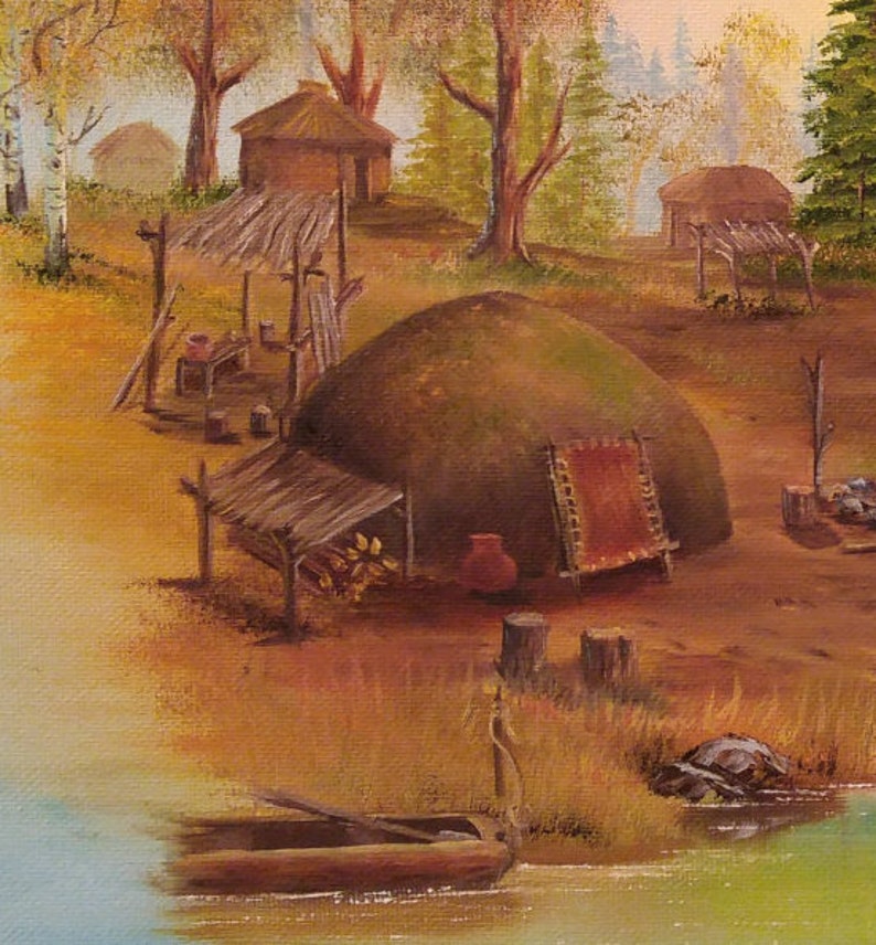 PRINT Native American Cherokee Camp Landscape / Autumn Forest Landscape ...