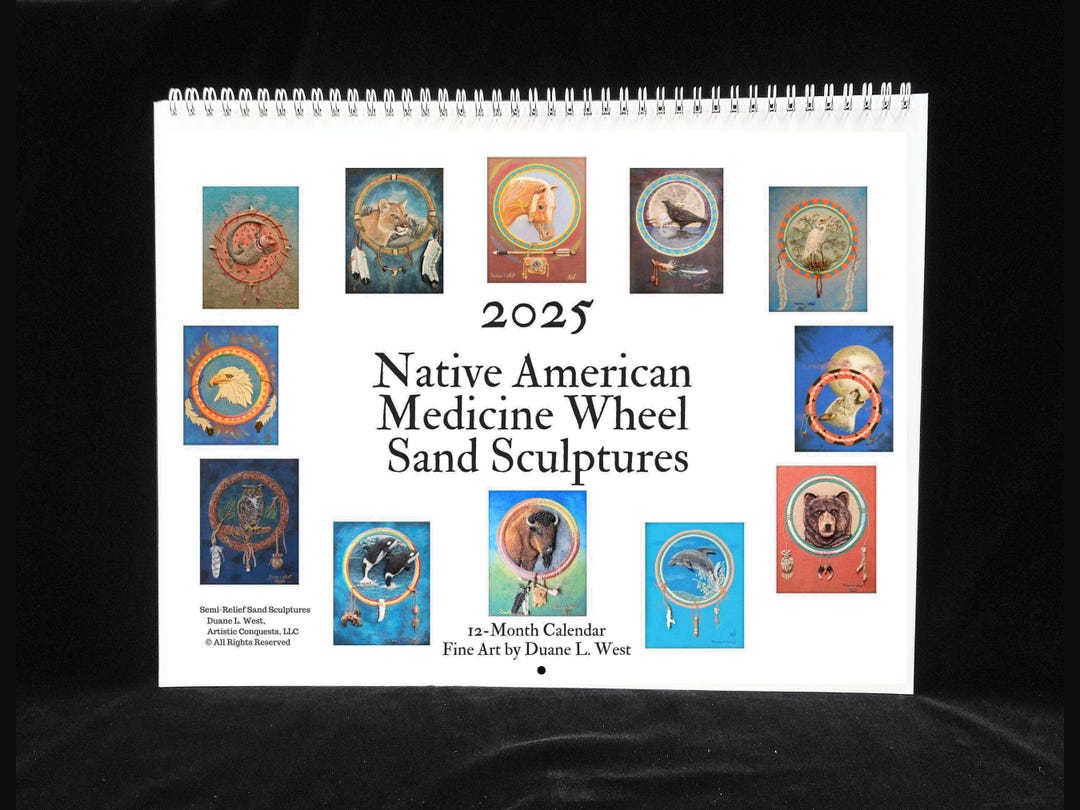2025 Large 12-month WALL CALENDAR Native American Animal Medicine Wheel ...