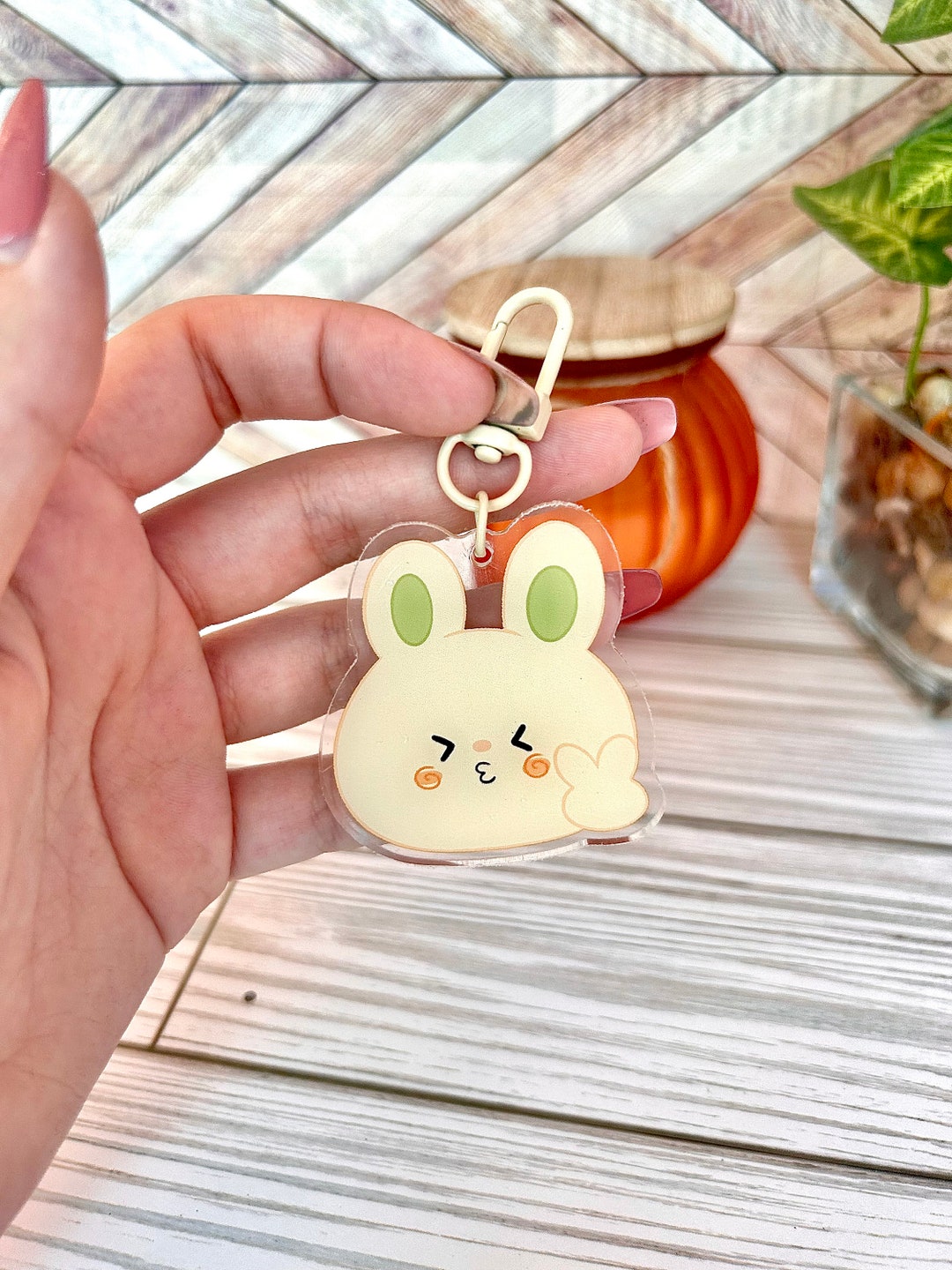 Chibi Animal Bunny Peace Acrylic Keychain Charms | Cute Kawaii Japanese ...