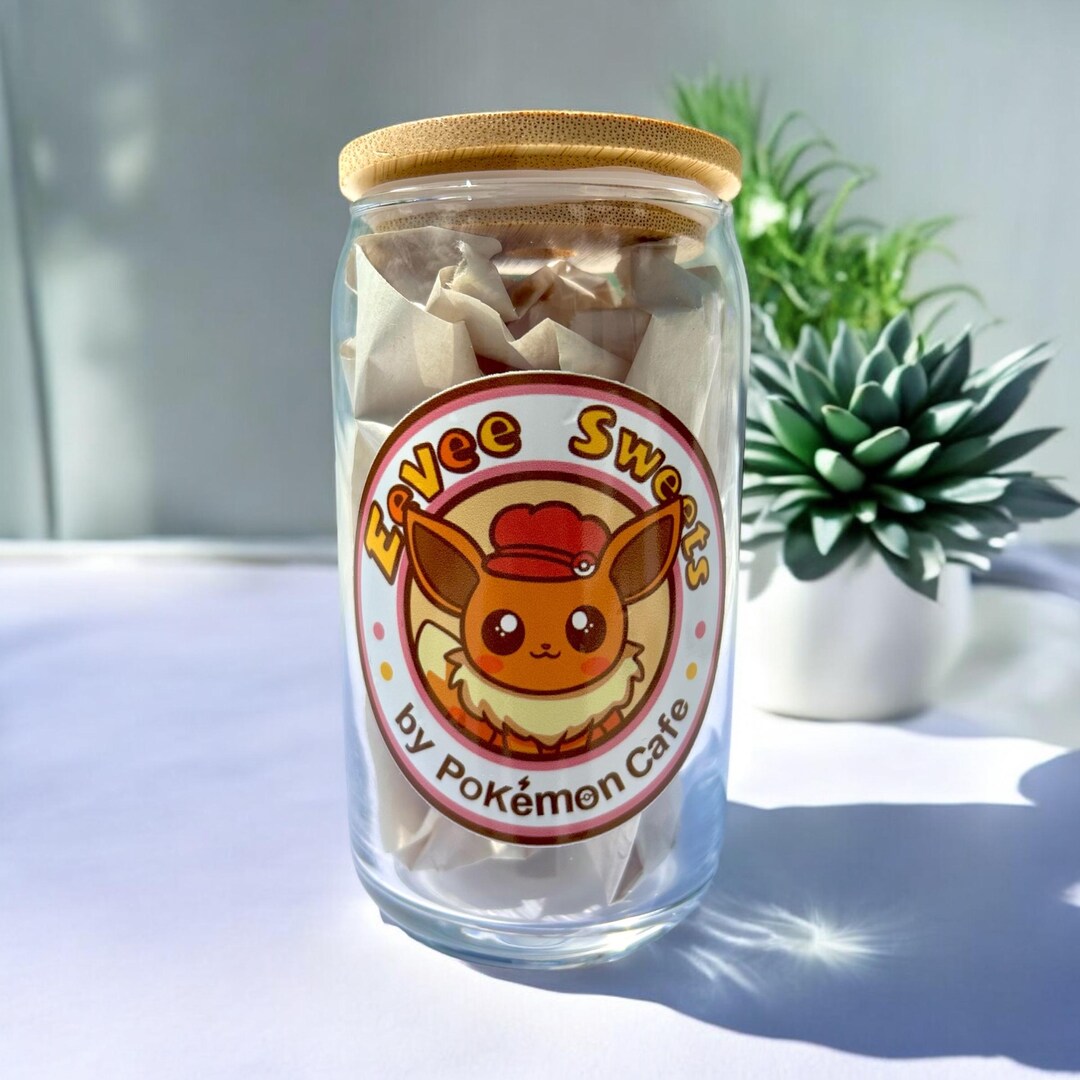 16oz Eevee Pokémon Glass Cup Glass Tumbler Eeveelution Bamboo Lid With ...