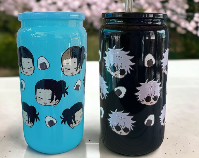 Cute Sorcerers Gojo, Geto Glass Cup - 16oz. Beer Can Glass W/acrylic ...