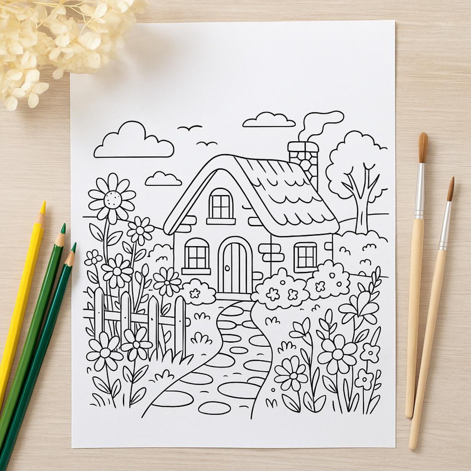 Cottagecore Coloring Page | Printable Coloring Sheet | Cozy Cottage ...