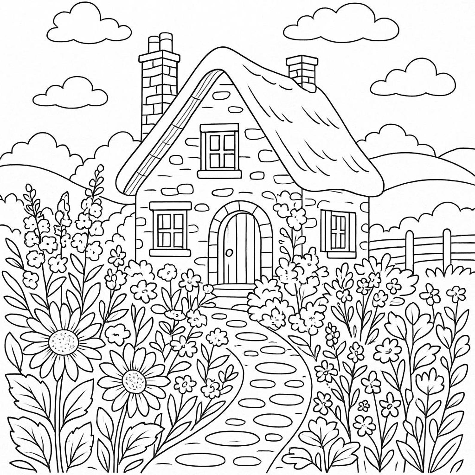 Cottagecore Coloring Page | Printable Coloring Sheet | Cozy Cottage ...