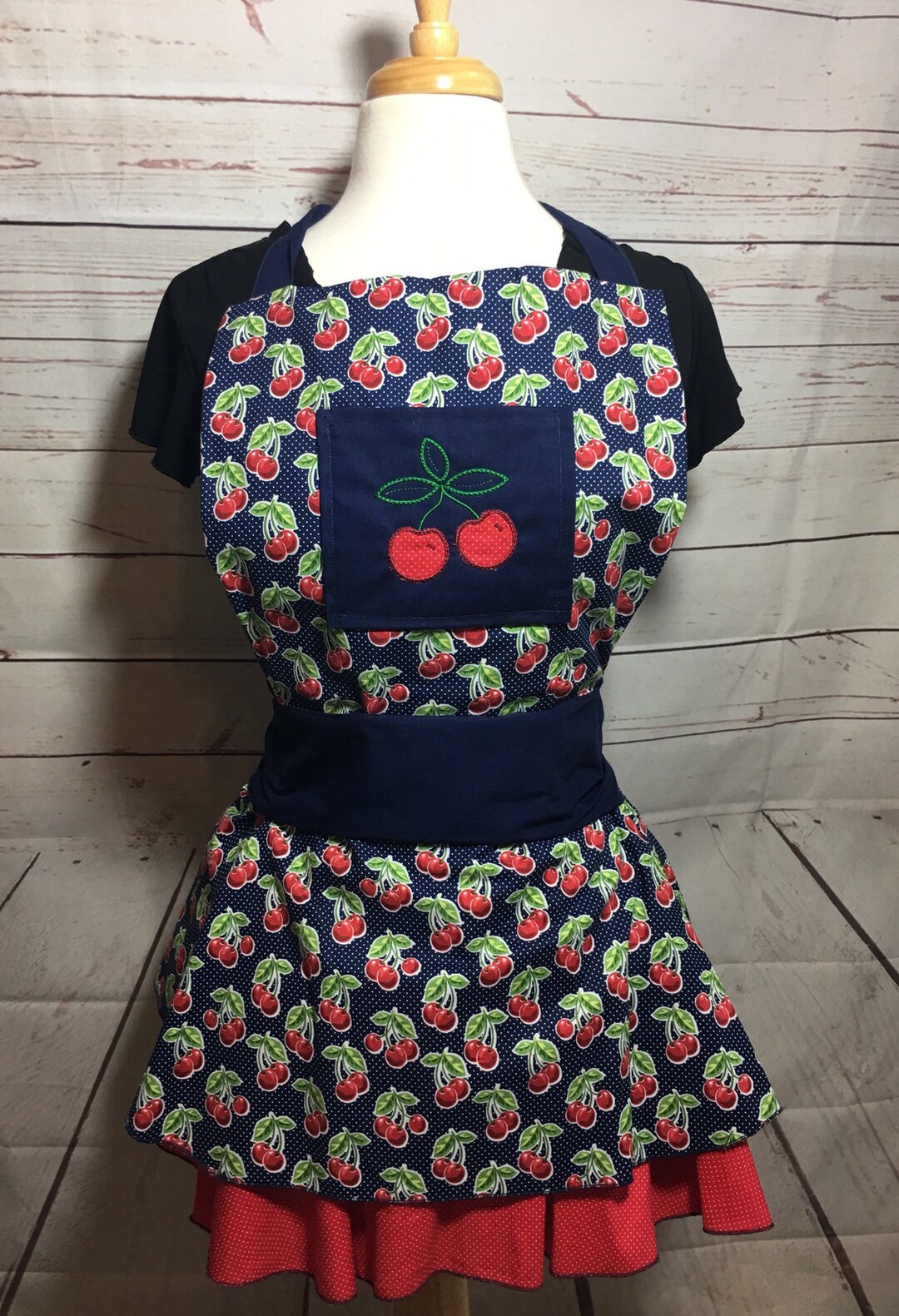 Cherry Vintage Inspired Apron, Vintage, Gray Apron, Vintage Apron ...