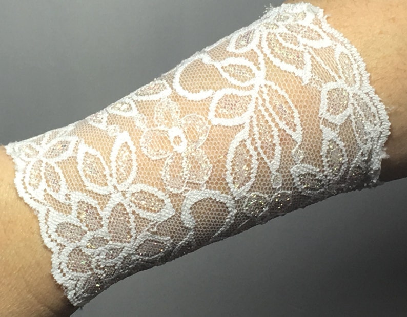 White Iridescent Lace Wrist Cuff White Lace Gloves Boho - Etsy