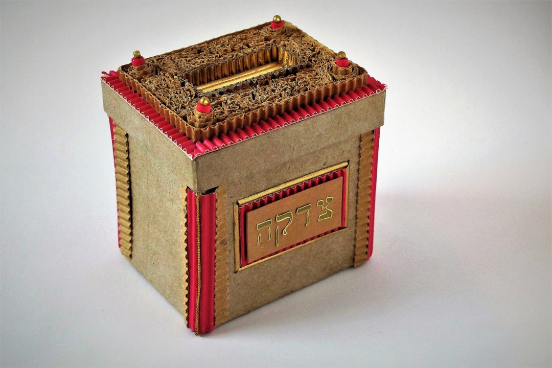 Small Tzedakah Box, Moneybox, Corrugated Cardboard, Brown and Magenta ...
