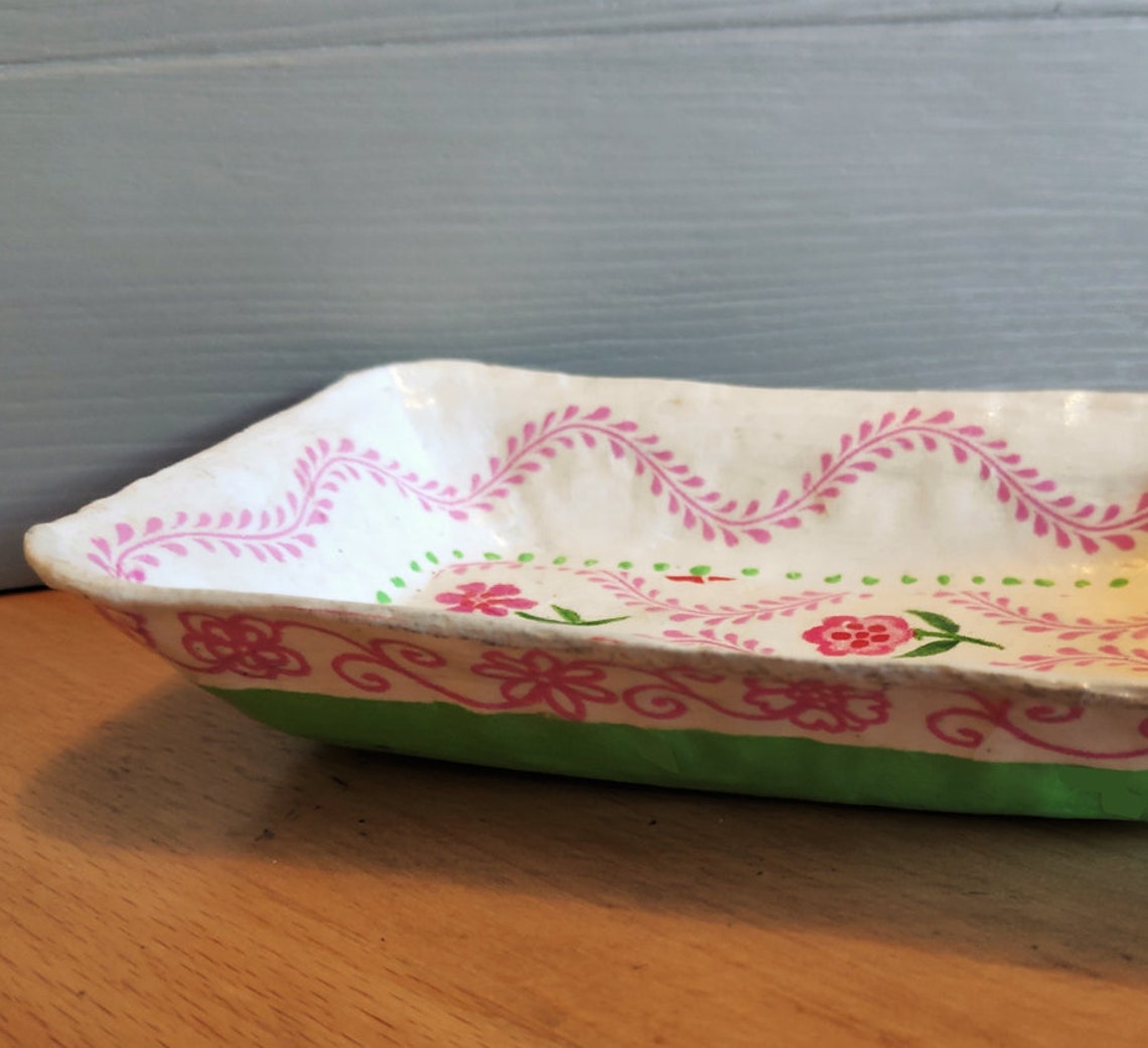Paper Mache Dish Rectangular Aperitif Dish Tray Ring Dish - Etsy