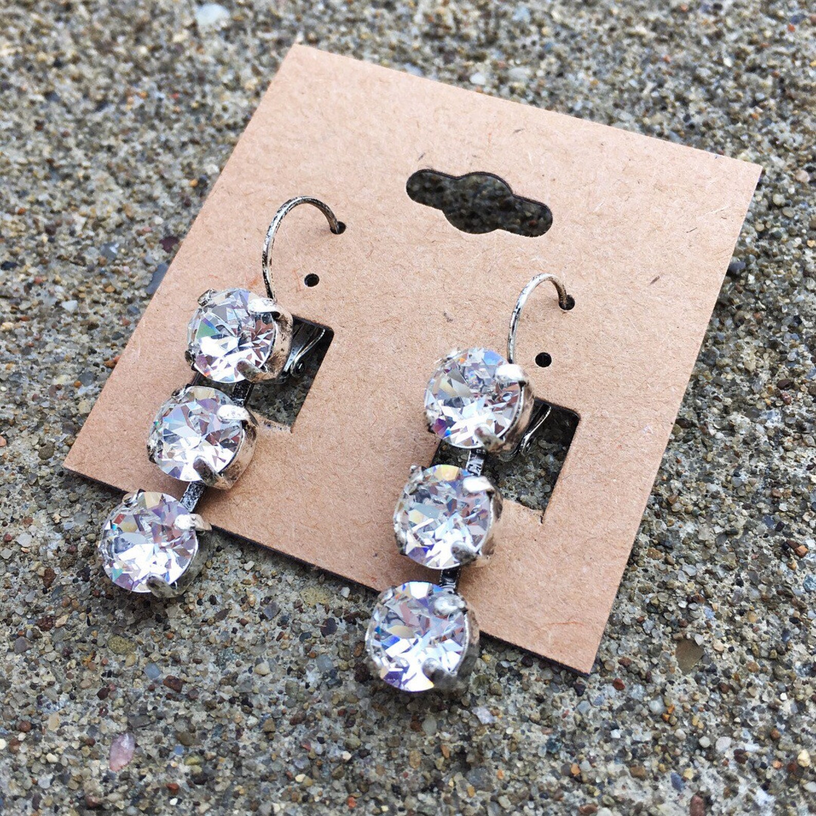 DIVA DANGLE Swarovski 8mm Three-stone Dangle/drop Earrings in Antique ...