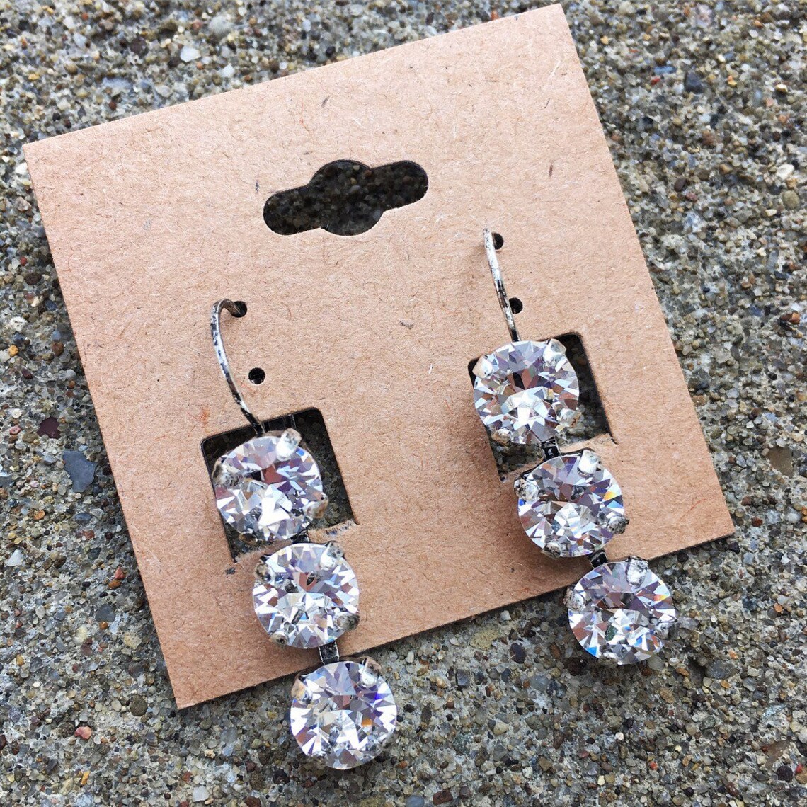 DIVA DANGLE Swarovski 8mm Three-stone Dangle/drop Earrings in Antique ...