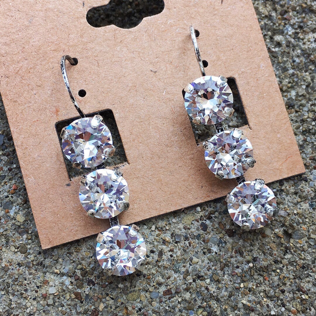 DIVA DANGLE Swarovski 8mm Three-stone Dangle/drop Earrings in Antique ...