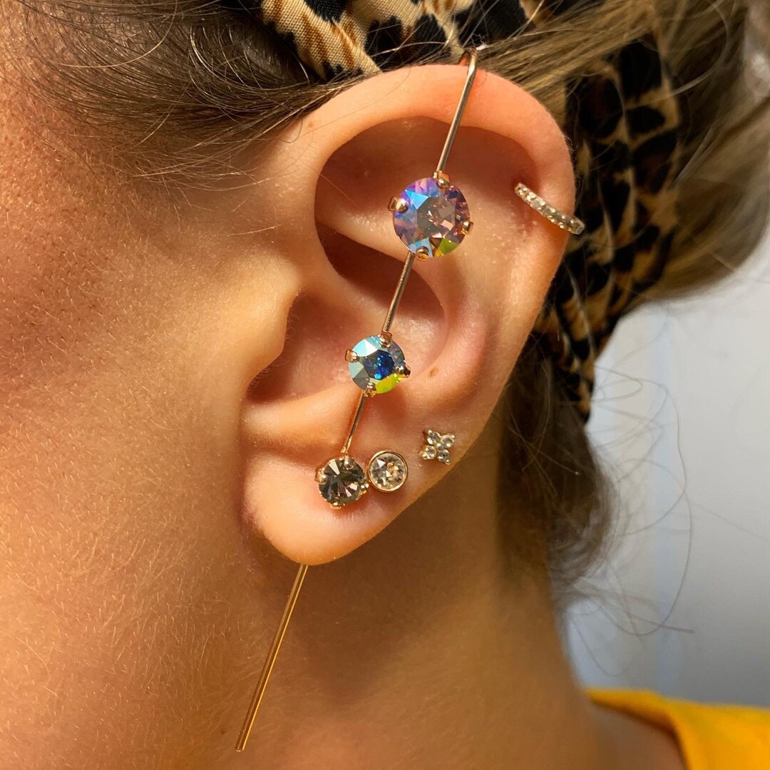 EAR CUFF Swarovski Crystal 8mm, 6mm, and 5mm Decorative Ear Cuff in ...