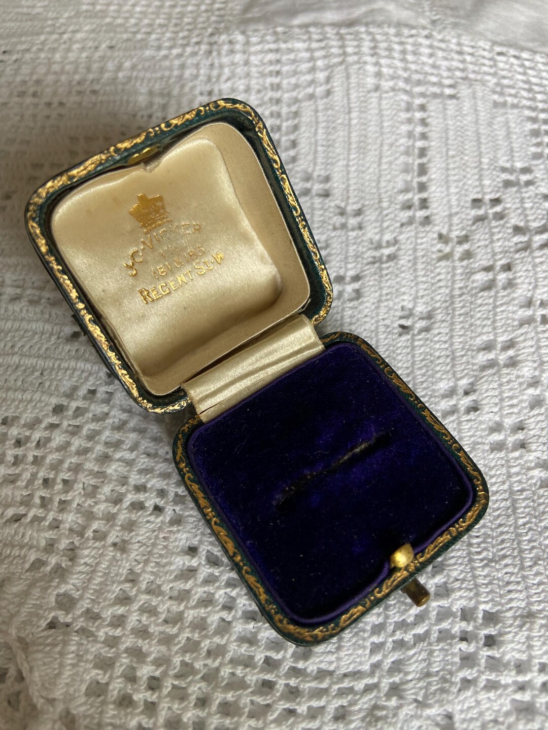 Antique Ring Box Vintage Green Jewellery Jewelry Case Wedding ...