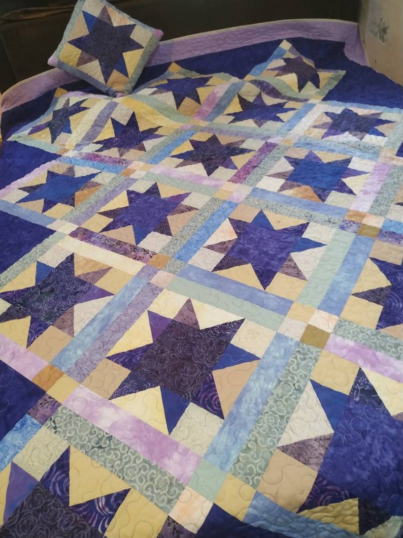 Purple quilt king size quilt star quilt homemade quilt | Etsy