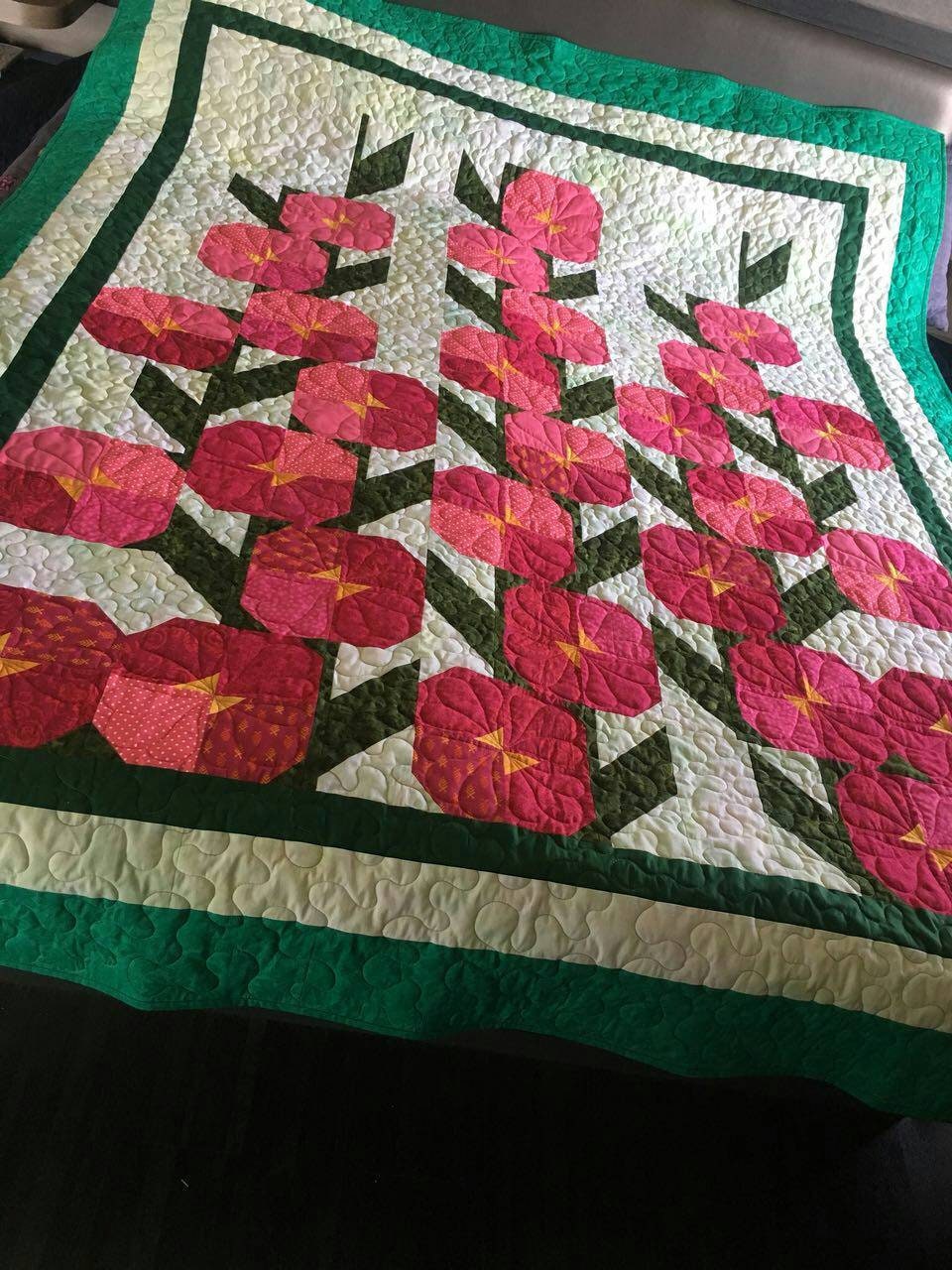 Poppies Quilt, Hollyhock Flower Garden Twin Quilt, Queen Size Quilt ...