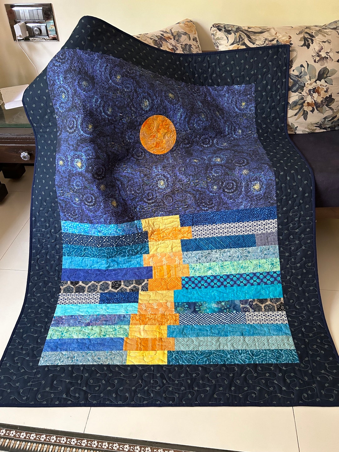 Stary Night Quilt, Van Gogh Inspired Art, Star Quilt, Quilted Throw ...