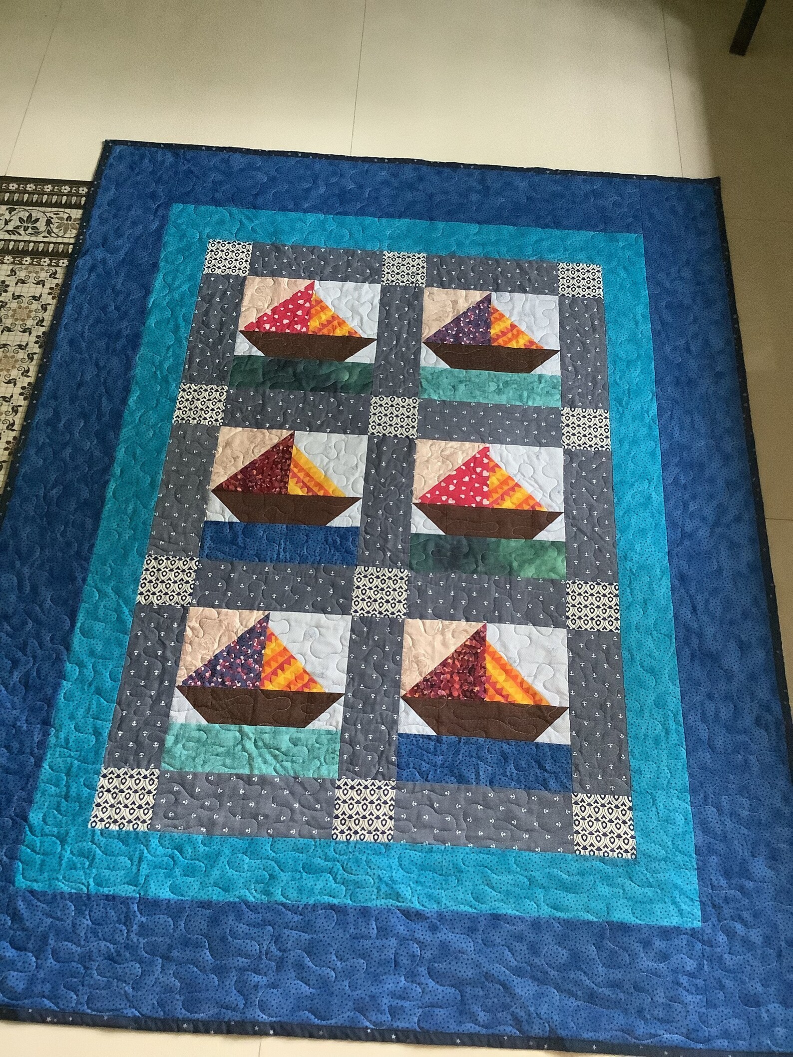 Nautical Theme Quilt, Ship Quilt, Ocean and Star Quilt, Star Baby Quilt ...