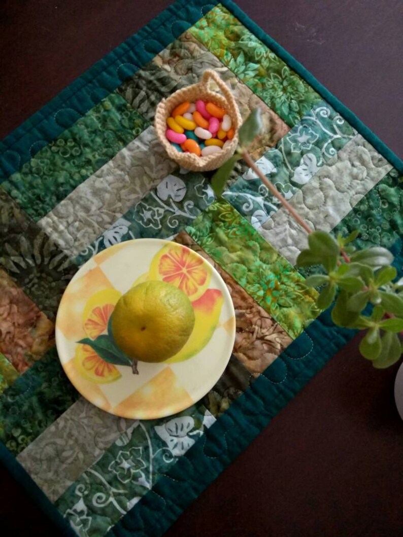 Quilted Placemats, Green Batik Table Runner, Leaf Green Table Topper ...