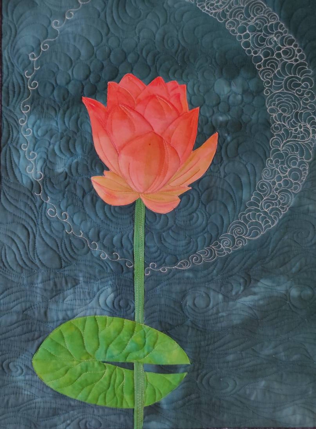 Lotus Art, Moon Wall Art, Quilted Wall Art, Blue Wall Art, Textile Art ...