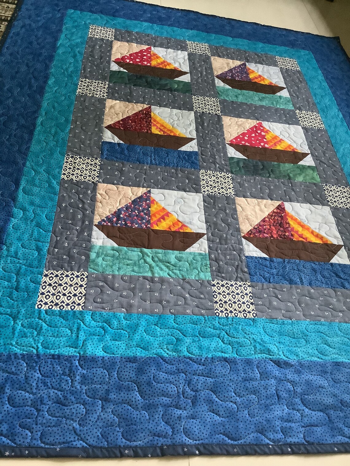 Nautical Theme Quilt Ship Quilt Ocean and Star Quilt Star - Etsy