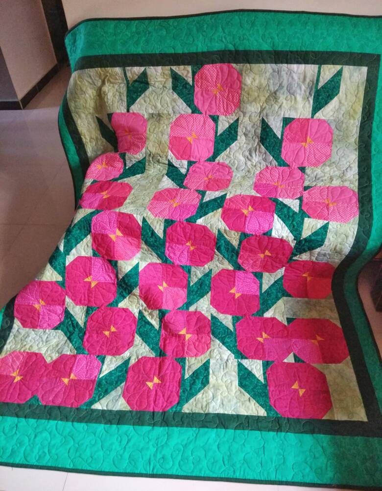 Poppies Quilt, Hollyhock Flower Garden Twin Quilt, Queen Size Quilt ...