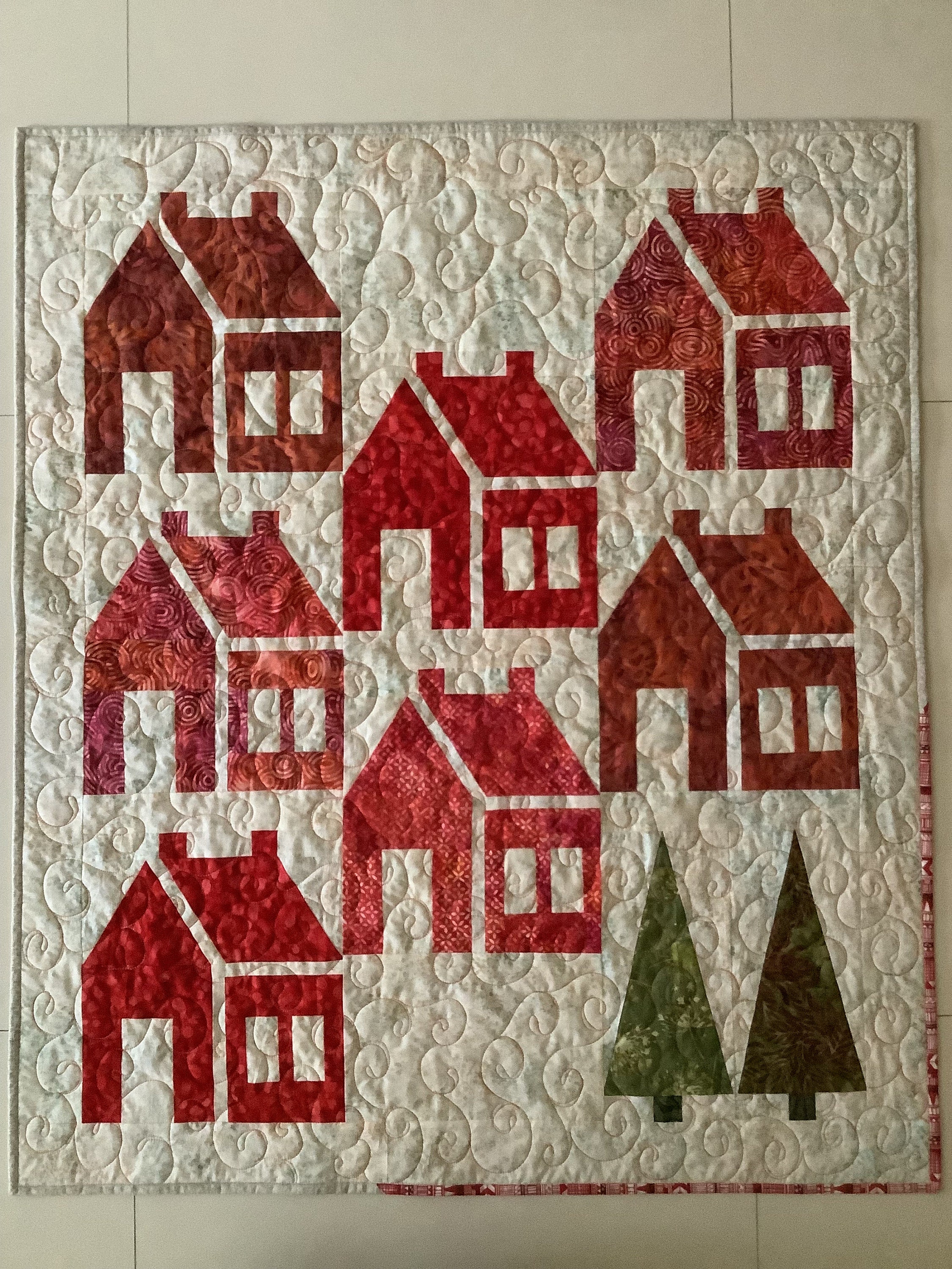 Schoolhouse Block Quilt, House Quilt, Christmas Decoration, Red and ...