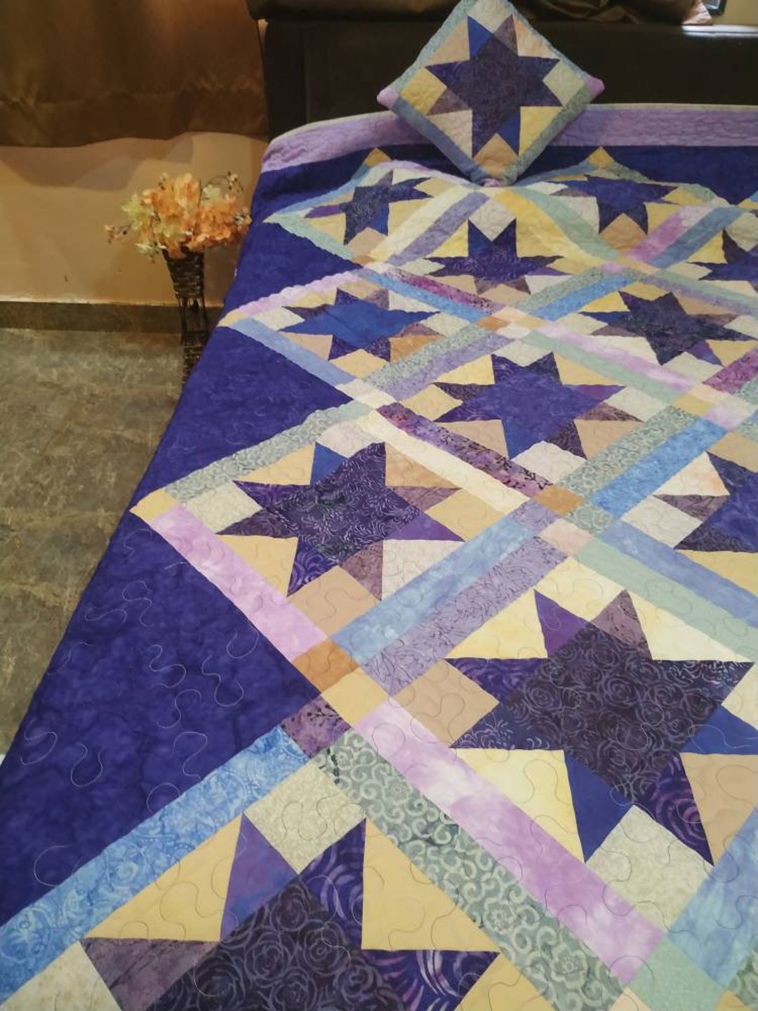 Purple Quilt, King Size Quilt, Star Quilt, Homemade Quilt, Handmade ...