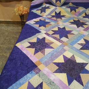 Purple Quilt, King Size Quilt, Star Quilt, Homemade Quilt, Handmade ...