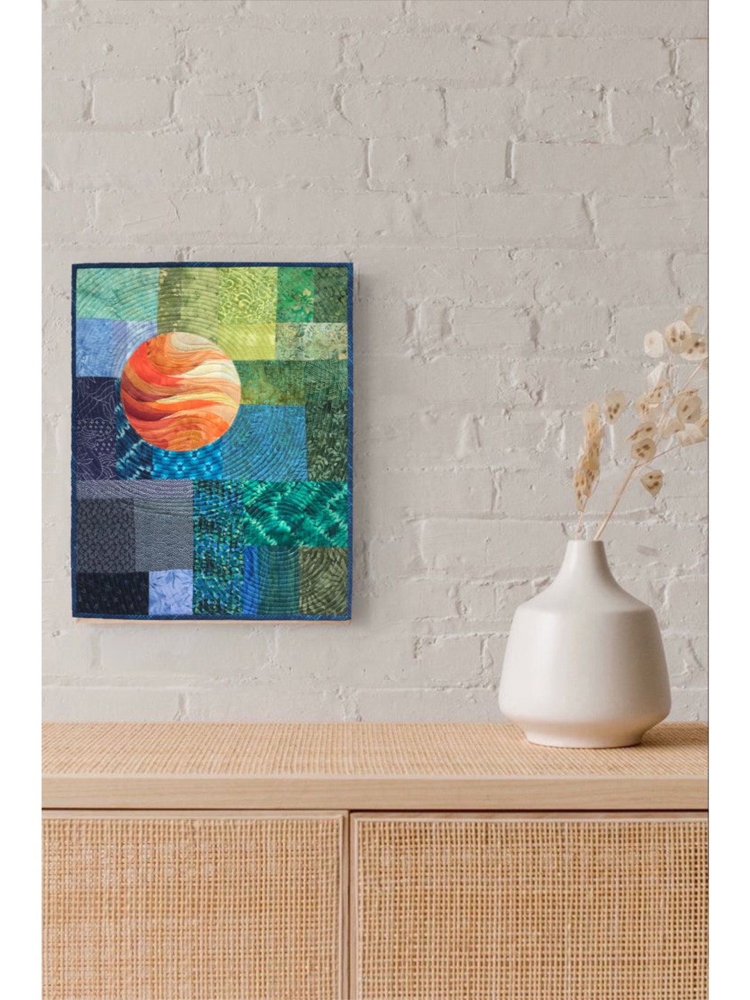 Quilted Wall Hanging. Space Art. Blue and Green Art. Abstract Textile ...