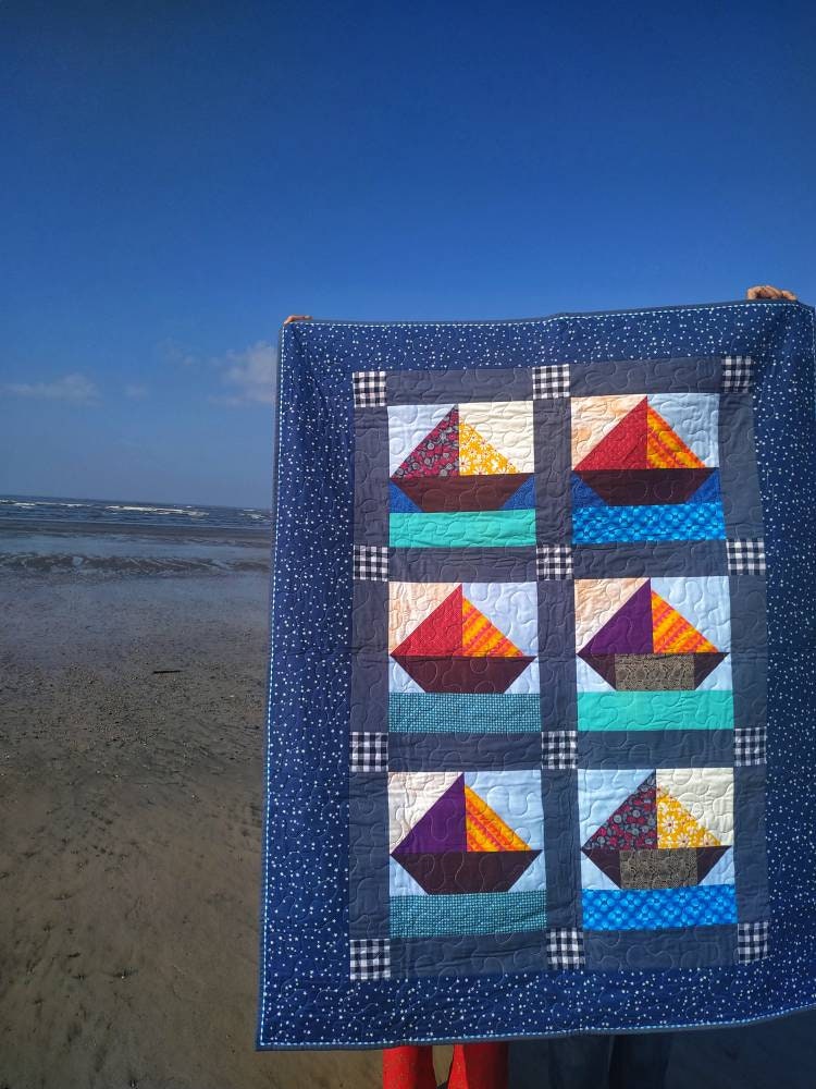 Nautical theme quilt ship quilt ocean and star quilt star | Etsy