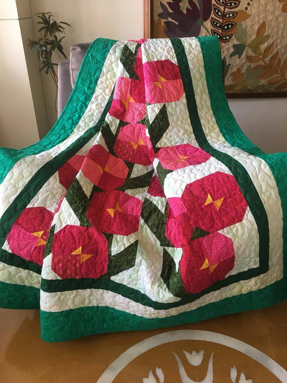 Poppies Quilt, Hollyhock Flower Garden Twin Quilt, Queen Size Quilt ...