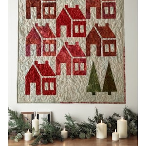 Schoolhouse Block Quilt, House Quilt, Christmas Decoration, Red and ...