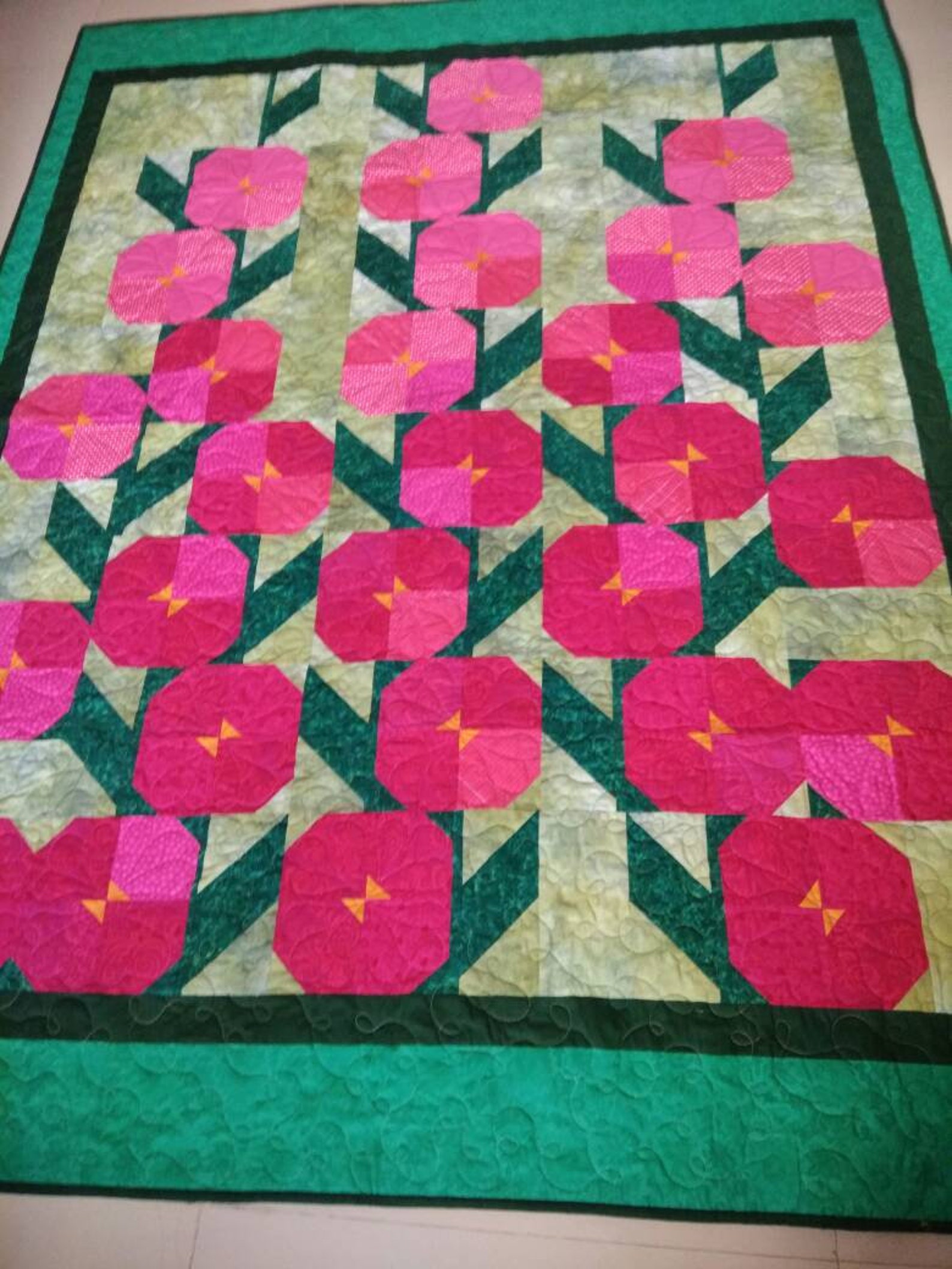 Poppies Quilt, Hollyhock Flower Garden Twin Quilt, Queen Size Quilt ...