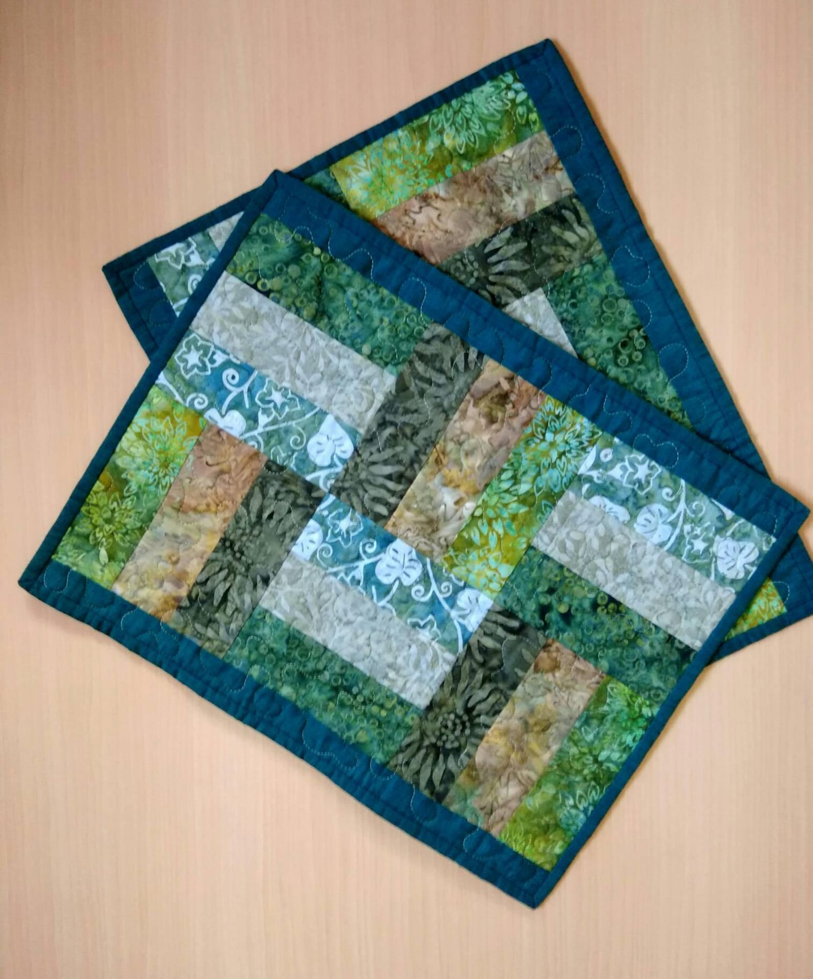 Quilted Placemats, Green Batik Table Runner, Leaf Green Table Topper ...