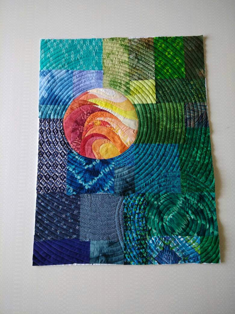 Quilted Wall Hanging. Space Art. Blue and Green Art. Abstract Textile ...